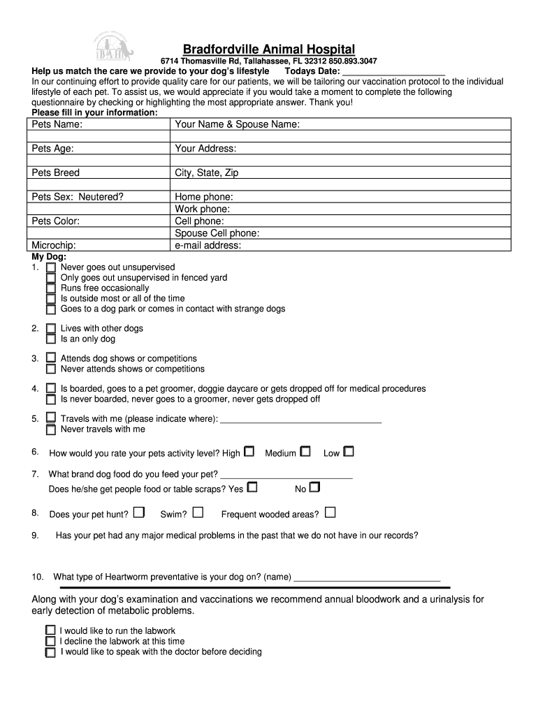 Fillable Online Canine Risk Assessment Form - Bradfordville Animal ...