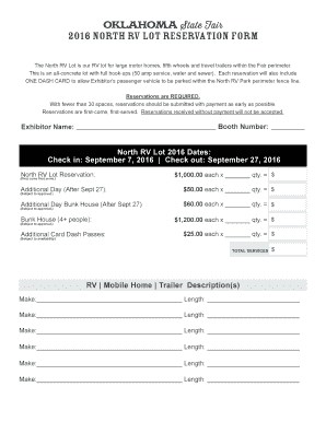 Fillable Online 2016 North RV Lot Reservation FORM - Oklahoma State ...