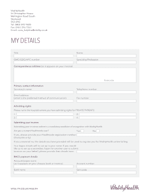 Fillable Online member vitality co St Christopher House Wellington Road ...
