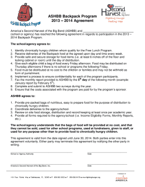Fillable Online fightinghunger ASHBB Backpack Program 2013 2014 ...