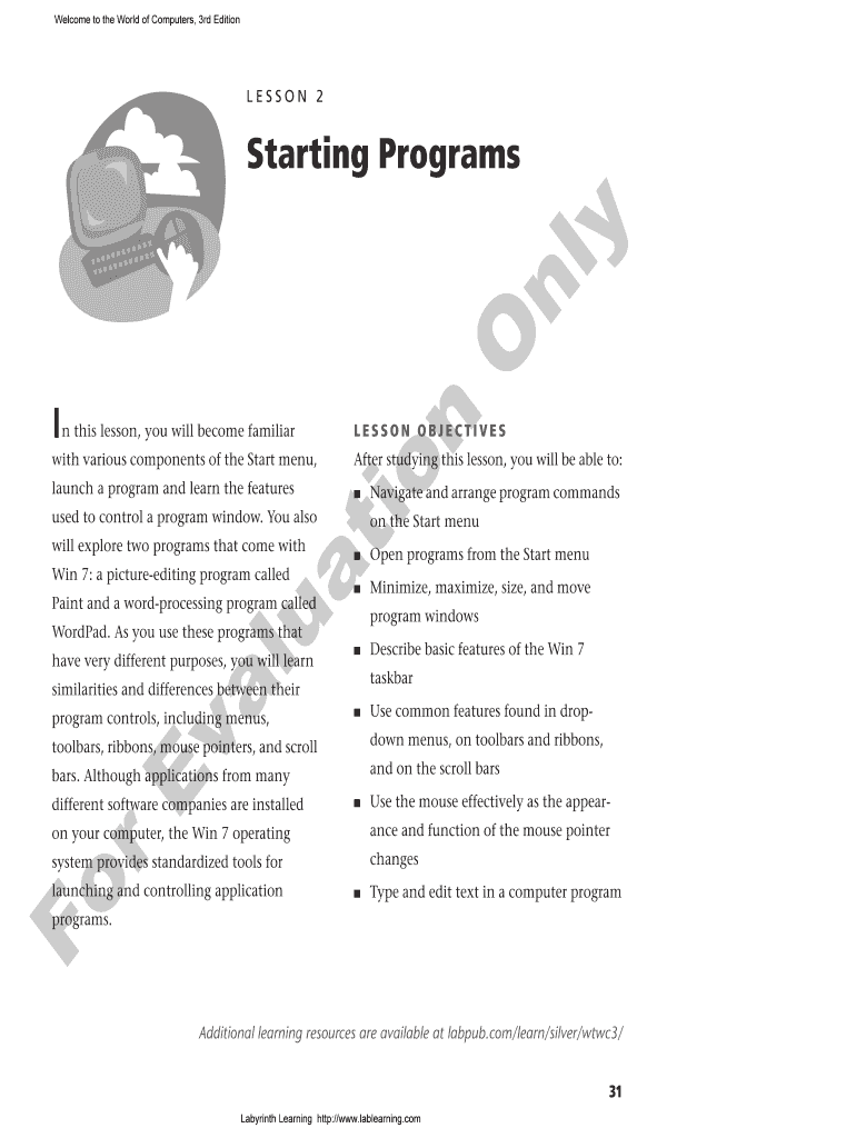 Fillable Online Starting Programs Welcome to the World of Computers 3rd ...