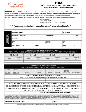 Fillable Online HRA Claim Form V201212 - Capital Region Benefits Fax ...