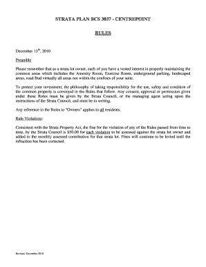 Fillable Online Strata plan bcs 3037 centrepoint rules - Centrepoint ...