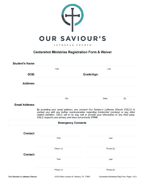 Fillable Online Centershot Ministries Registration Form amp Waiver Fax ...