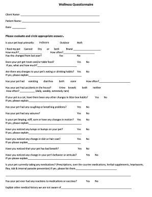 Fillable Online Wellness Questionnaire - Ralston Vet Fax Email Print ...