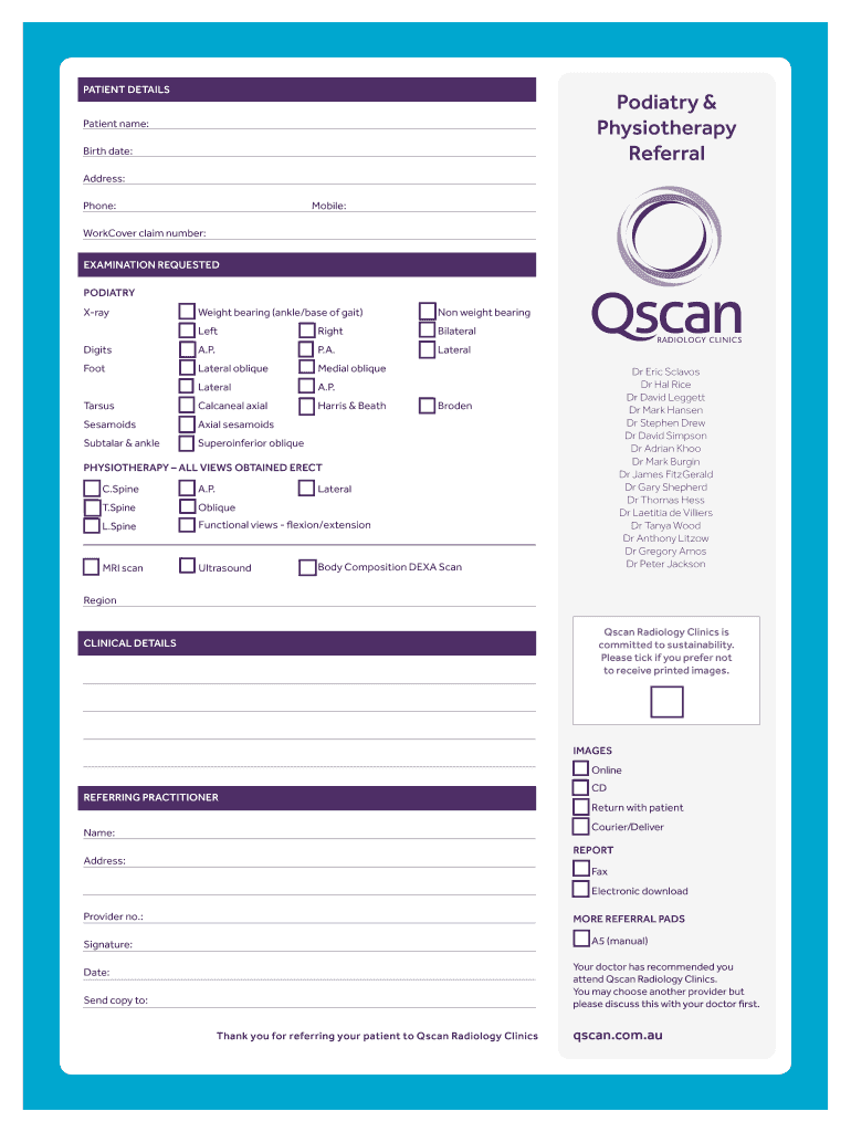 Fillable Online Qscan A5 Podiatry Physio ReferralFRONTFORM Fax Email Print - pdfFiller