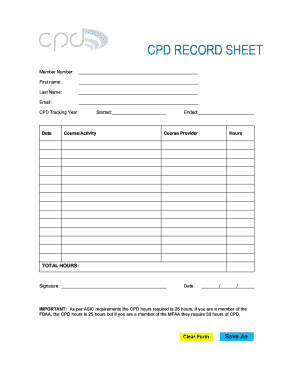 Fillable Online CPD RECORD SHEET - Outsource financial Fax Email Print - pdfFiller