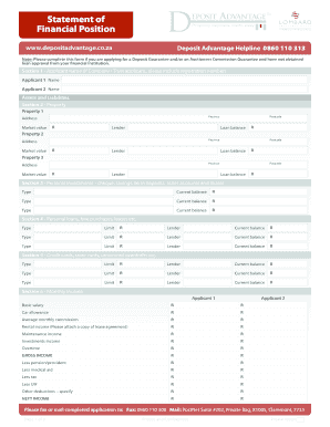 Fillable Online Statement of Financial Position - Deposit Advantage Fax ...