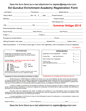 Fillable Online R Ed Gurukul Enrichment Academy Registration Form Fax Email Print - pdfFiller