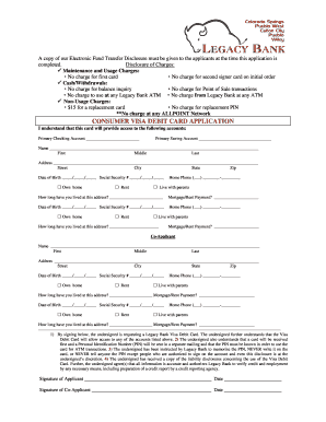 Fillable Online CONSUMER VISA DEBIT CARD APPLICATION Fax Email Print ...