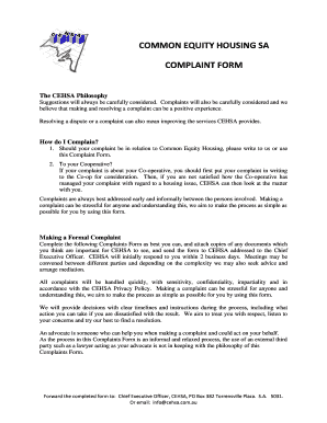 Fillable Online COMMON EQUITY HOUSING SA COMPLAINT FORM Fax Email Print ...