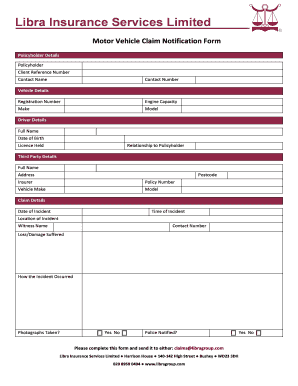 Fillable Online Motor Vehicle Claim Notification Form Fax Email Print ...