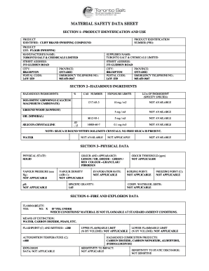 Fillable Online MATERIAL SAFETY DATA SHEET SECTION 1PRODUCT ...