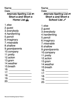Fillable Online Name Date Name Date Alternate Spelling List #1 ...