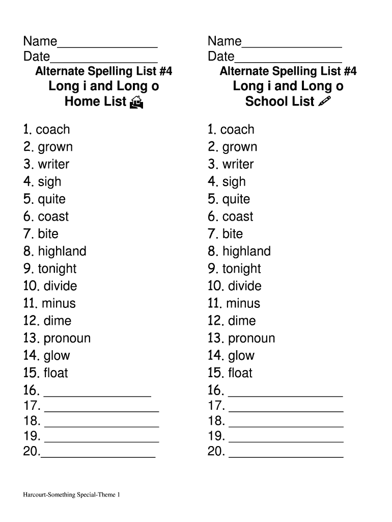 Fillable Online Name Date Name Date Alternate Spelling List #4 ...