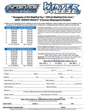 Fillable Online * Renegades of Dirt Modified Tour * Official Modified ...