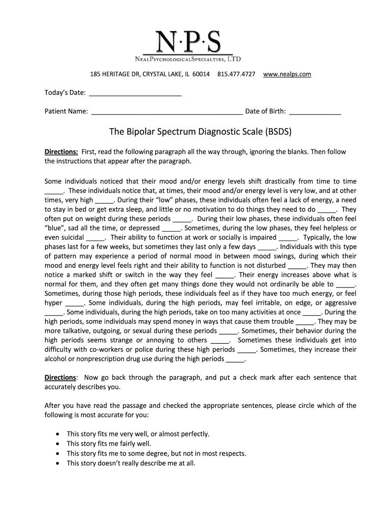 Fillable Online The Bipolar Spectrum Diagnostic Scale BSDS - bnealpsbbcomb Fax Email Print ...