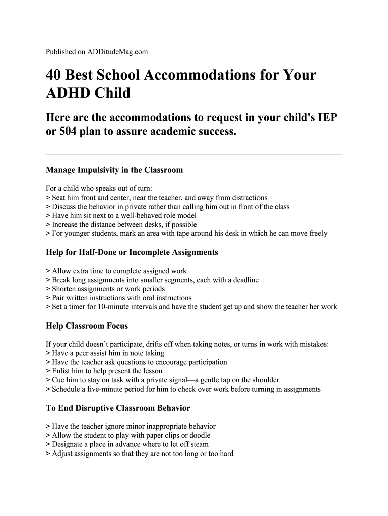 Fillable Online 40 Best School Accommodations for Your Fax Email Print ...