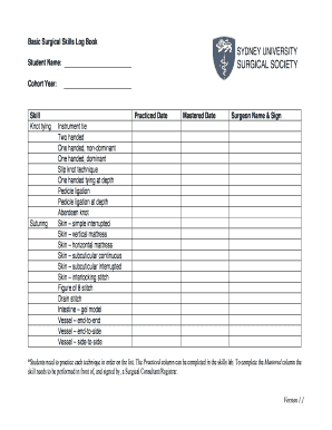 Fillable Online surgsoc org SUSS Basic Surgical Skills Log Book v11docx ...