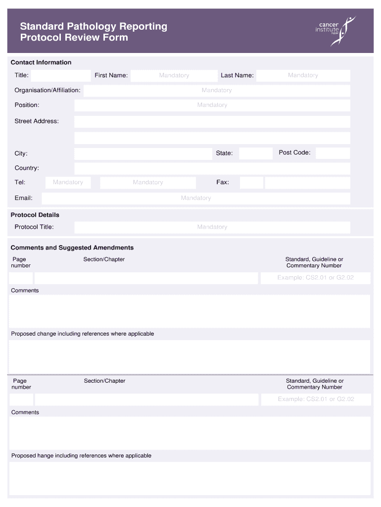 Fillable Online rcpa edu Standard Pathology Reporting Protocol Review ...