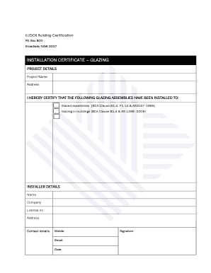 Fillable Online INSTALLATION CERTIFICATE GLAZING - Landing Page Fax ...