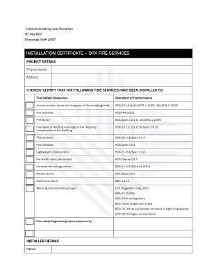 Fillable Online Installation certificate dry fire services - Kudos Bc ...
