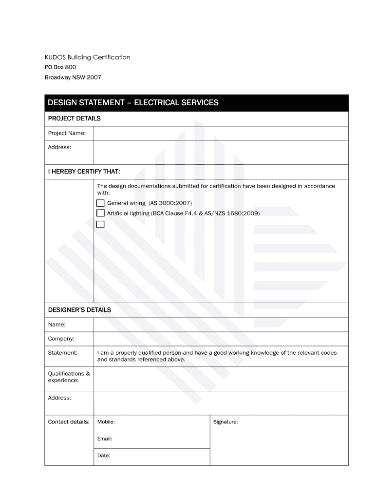Fillable Online Design statement electrical services - Kudos Bc Fax ...
