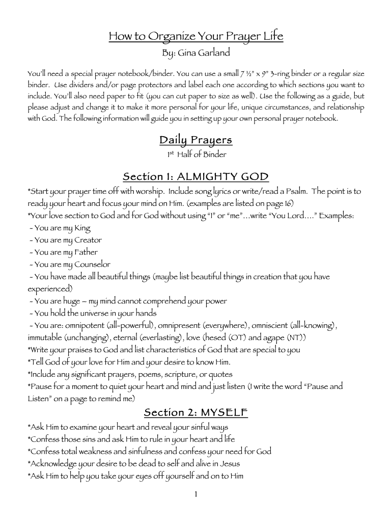 Gina Garland How to Organize Your Prayer Form - Fill Online, Printable ...