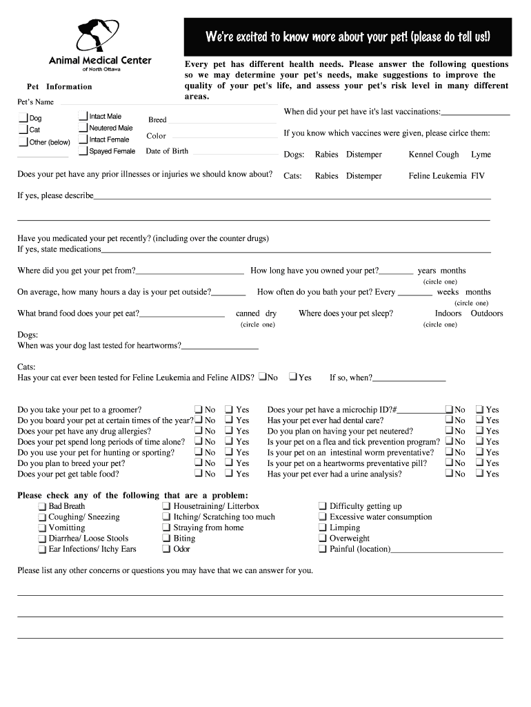 Fillable Online Pet Information form.pdf Fax Email Print - pdfFiller