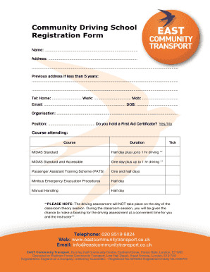 Fillable Online eastcommunitytransport co Community Driving School ...