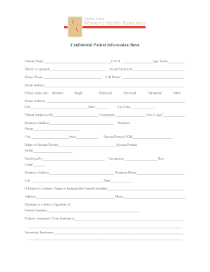 Fillable Online Patient Information Sheet - bCVWHAb Fax Email Print ...