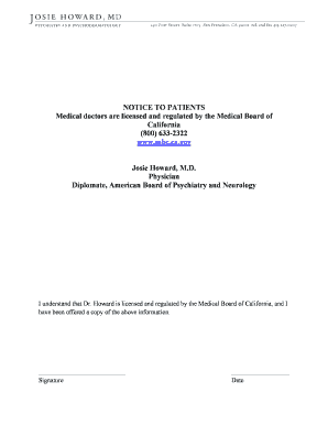 Fillable Online NOTICE TO PATIENTS Medical doctors are licensed and Fax ...