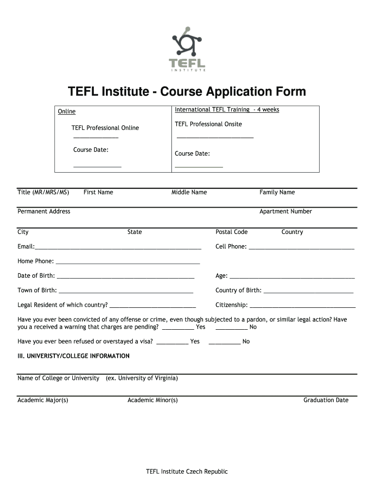 Fillable Online ca-school TEFL Institute - Course Application Form - ca ...