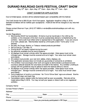 Fillable Online CRAFT SHOW Registration Form - Durand Railroad Days Fax ...