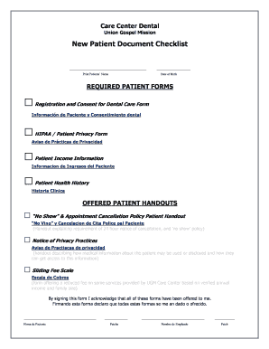 Fillable Online New Patient Document Checklist - Union Gospel Mission ...