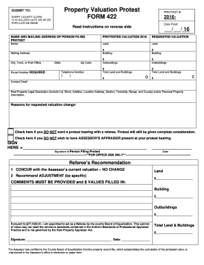Fillable Online SUBMIT TO Property Valuation Protest FORM 422 Fax Email ...