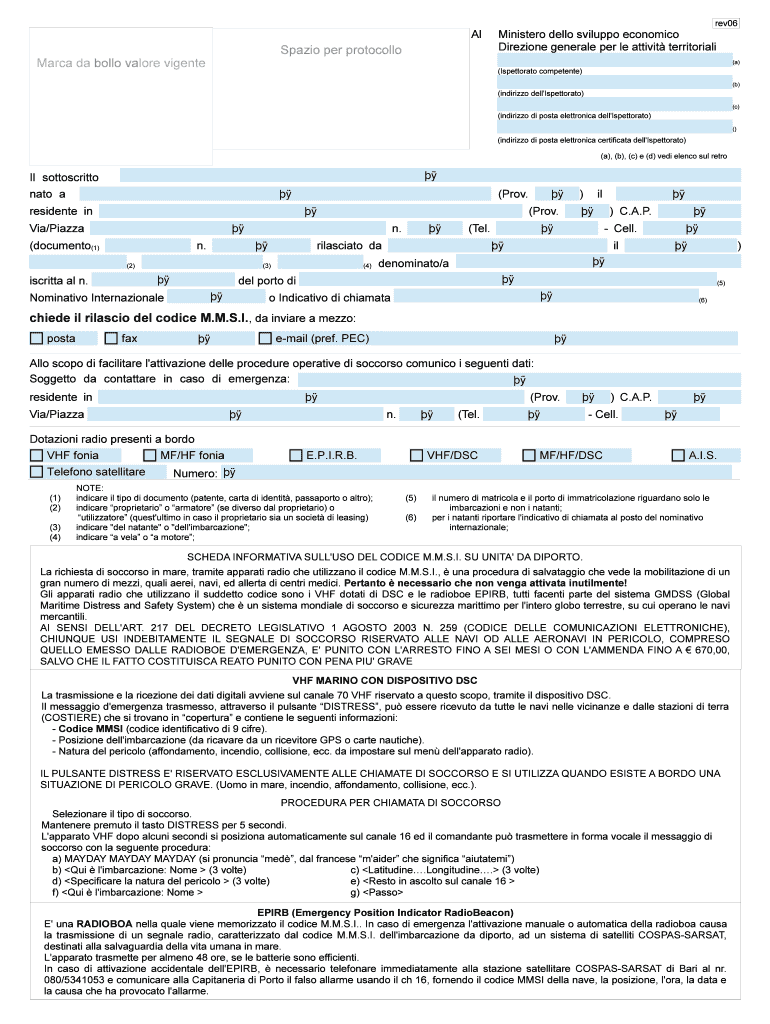 Fillable Online nauticareport Richiesta Assegnazione Codice M.M.S.I ...