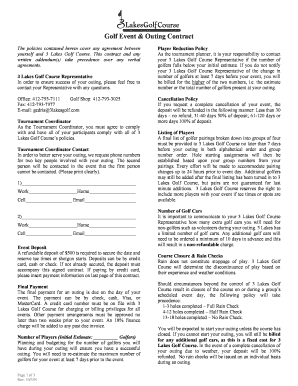 Fillable Online Golf Event amp Outing Contract - 3 Lakes Golf Course ...