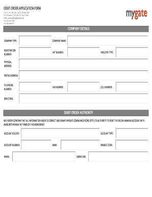 Fillable Online mygate co DEBIT ORDER APPLICATION FORM - bMyGateb Fax ...