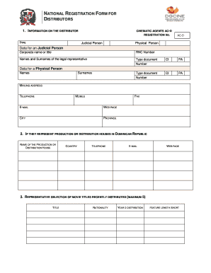 Fillable Online dgcine gob NATIONAL REGISTRATION FORM FOR DISTRIBUTORS ...