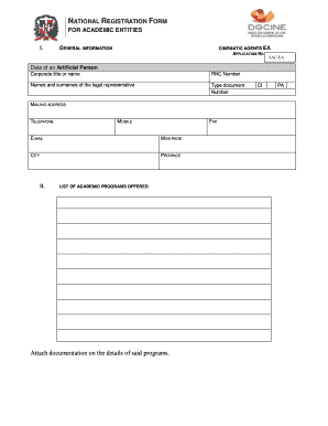 Fillable Online dgcine gob NATIONAL REGISTRATION FORM FOR ACADEMIC ...
