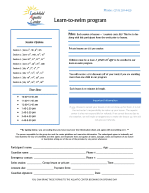 Fillable Online 2016 learn to swim sheet pdf Fax Email Print - pdfFiller