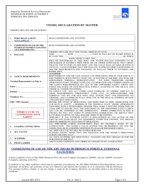Fillable Online adppa VESSEL DECLARATION BY MASTER - badppabbaeb Fax ...