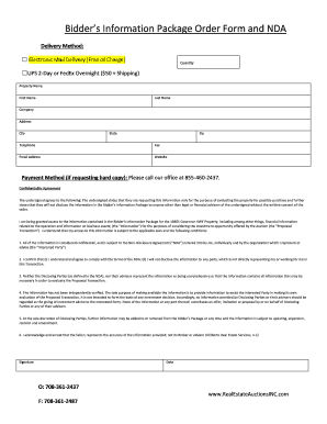 Fillable Online Bidder's Information Package Order Form and NDA Fax Email Print - pdfFiller