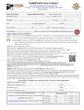 Fillable Online Traditional Course Contract wwwPataskalaDriverTraining Fax Email Print - pdfFiller