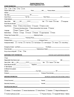 Fillable Online Eastside Medical Group - Patient Registration Fax Email ...