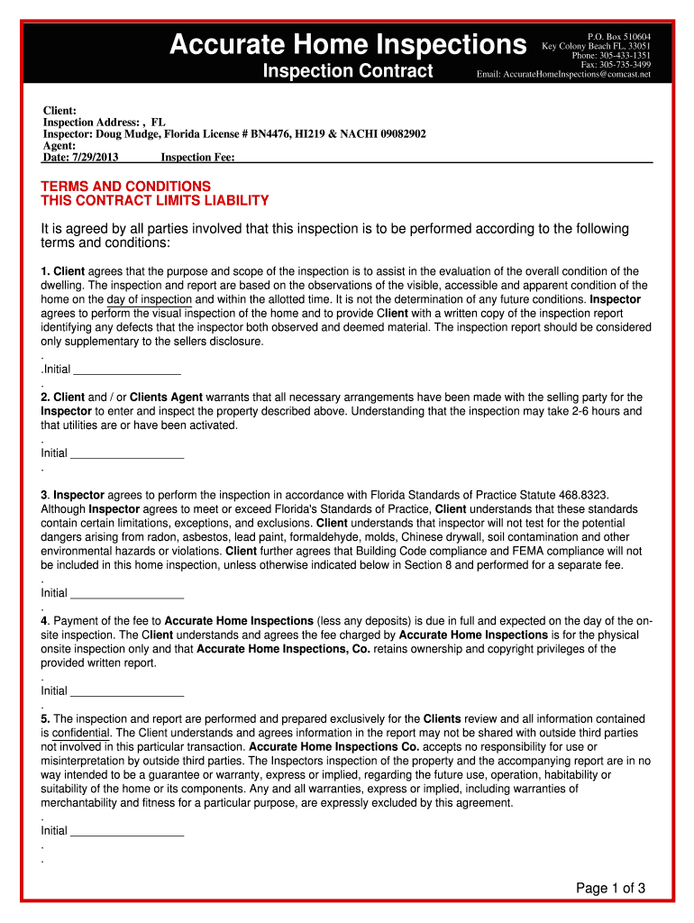 Fillable Online Accurate Home Inspections Inspection Contract Fax Email ...