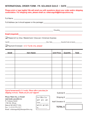 Fillable Online solanuscasey INTERNATIONAL ORDER FORM - FR SOLANUS ...