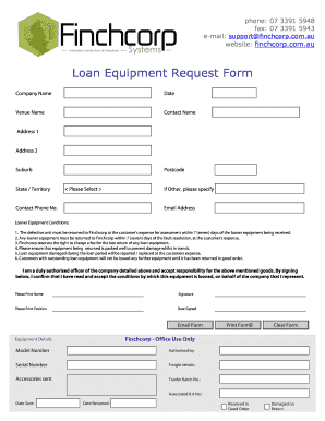 Fillable Online Loan Equipment Request Form - Finchcorp Systems Fax Email Print - pdfFiller