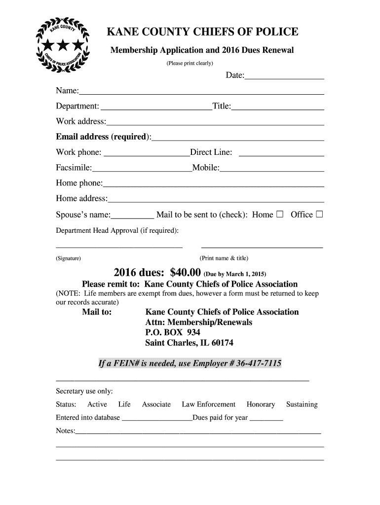 Fillable Online kanecountychiefs KANE COUNTY CHIEF'S OF POLICE - Kane ...